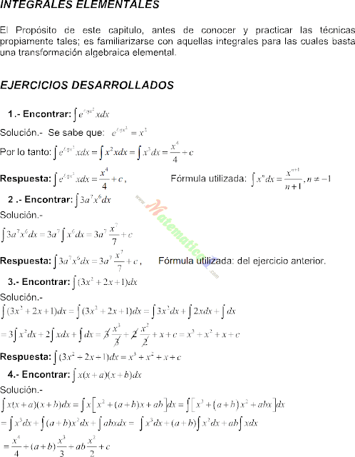 Integrales: EJEMPLOS (EJERCICIOS RESUELTOS)