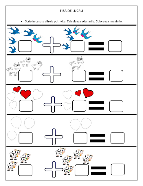 FISE cu adunari pentru clasa Pregatitoare / Fise de lucru cu adunari ...