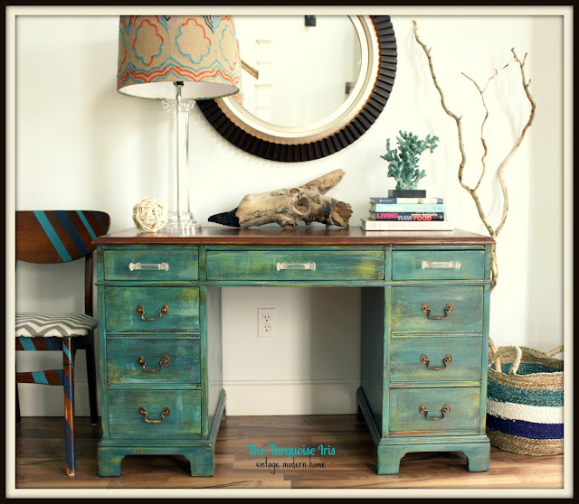 The Turquoise Iris ~ Furniture & Art: Teal Distressed Antique Desk with ...