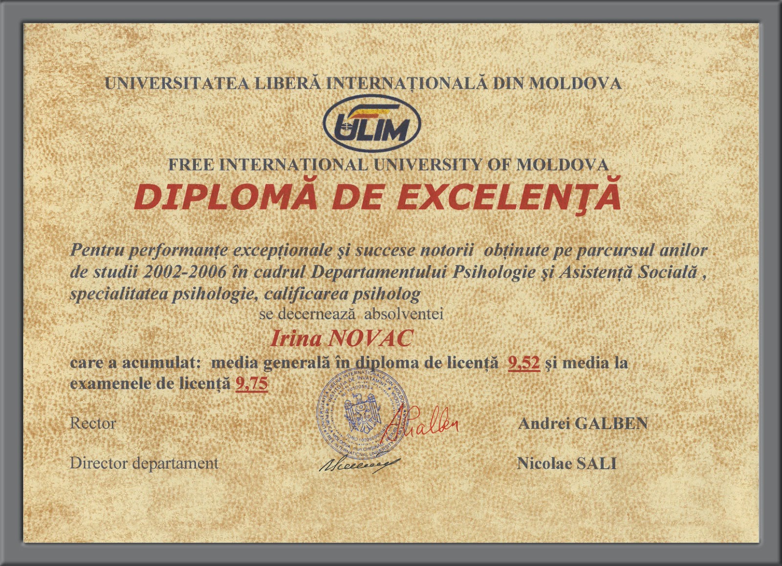 Irina Novac, psiholog-consilier : Diplome si certificate de formare