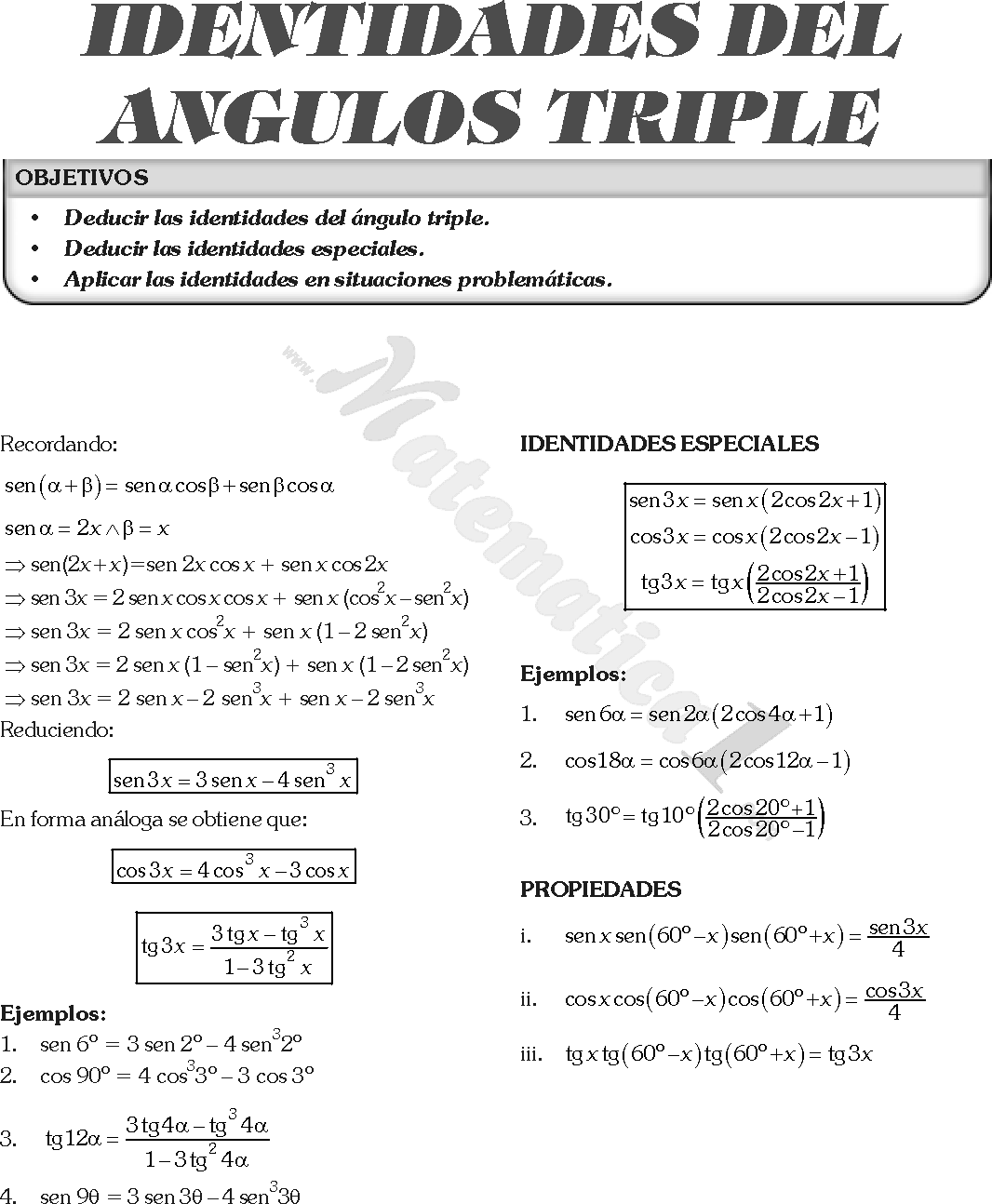 IDENTIDADES TRIGONOMETRICAS DEL ANGULO TRIPLE PROBLEMAS RESUELTOS
