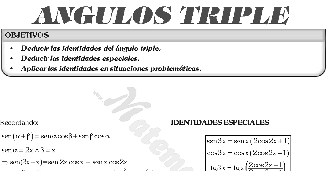 IDENTIDADES TRIGONOMETRICAS DEL ANGULO TRIPLE PROBLEMAS RESUELTOS