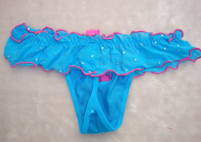 FASHION CARE 2U: U179 Sexy Blue Ruffle Trim Crystal Open G-string Women ...