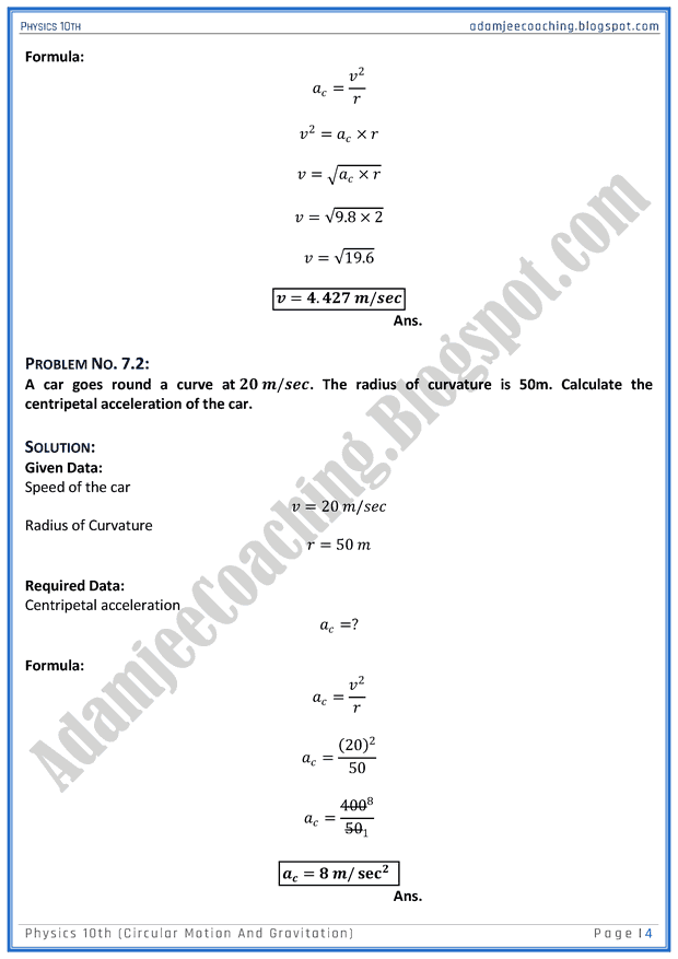 Adamjee Coaching: Circular Motion And Gravitation - Solved Numericals ...