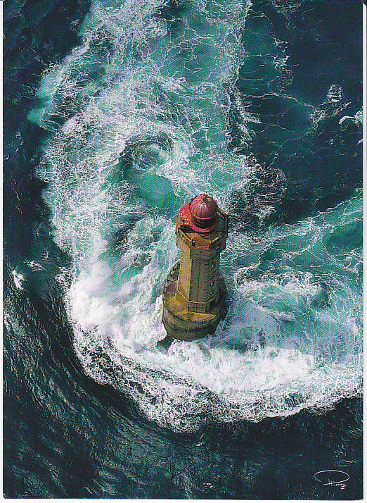 Lighthouses on Post Cards: The Jument Lighthouse, Bretagne, France.