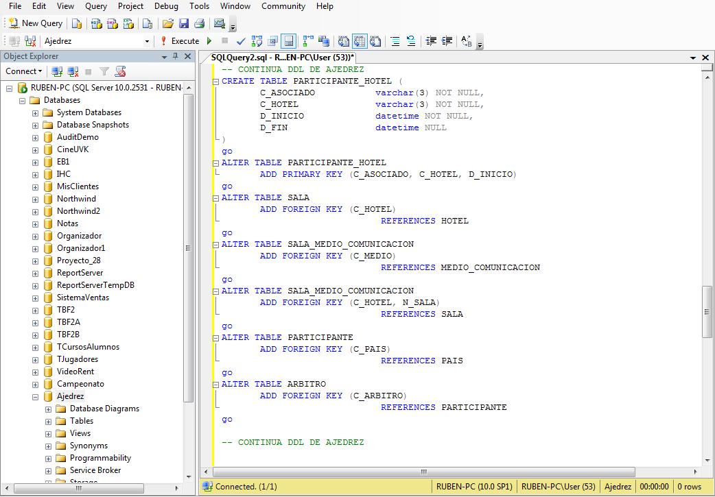 Base de Datos: DDL y DML de la BD Ajedrez en SQL-Server, MySQL, PostgreSQL y Oracle