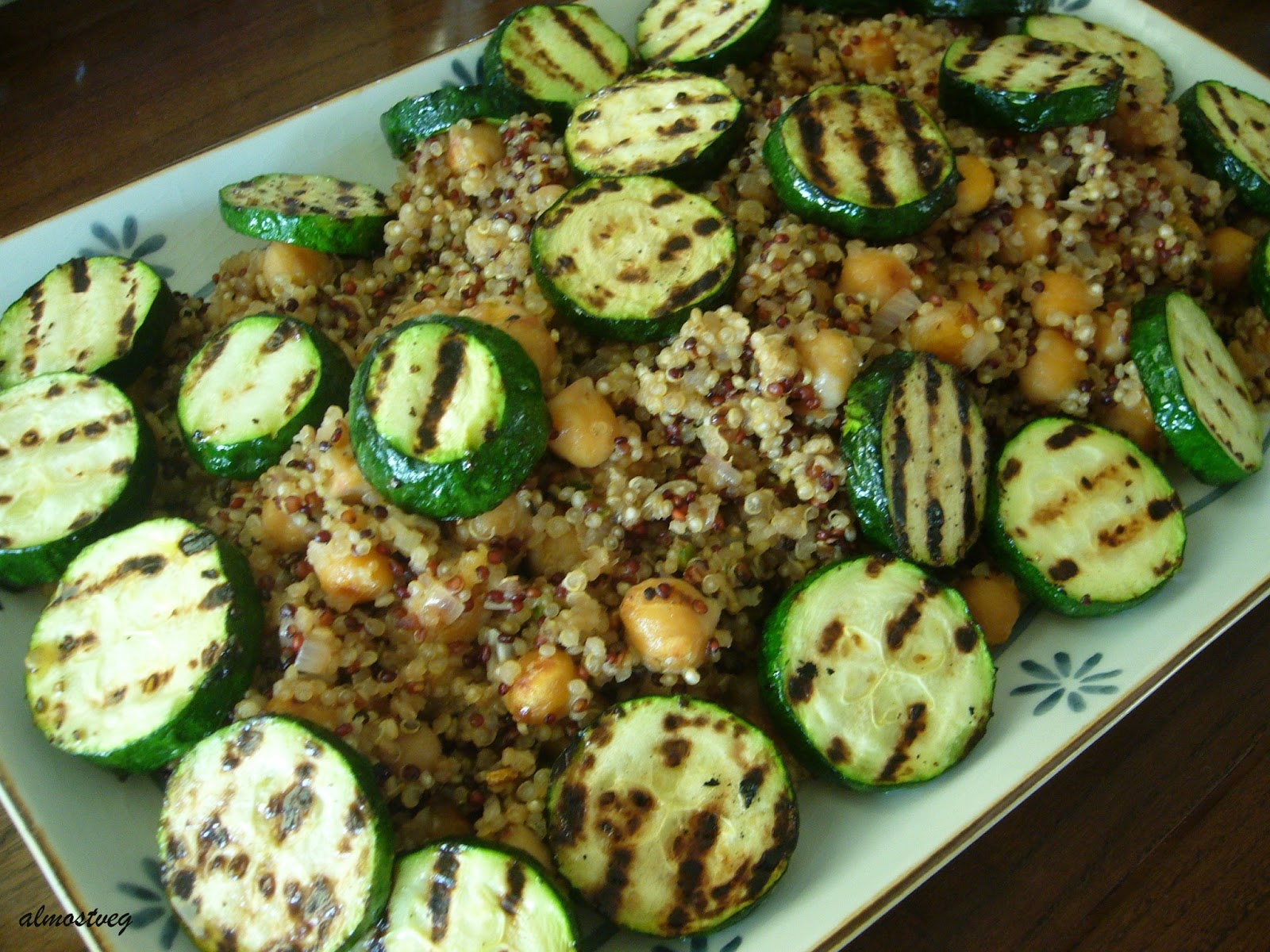 Toasted quinoa with grilled zucchini and toasted chickpeas