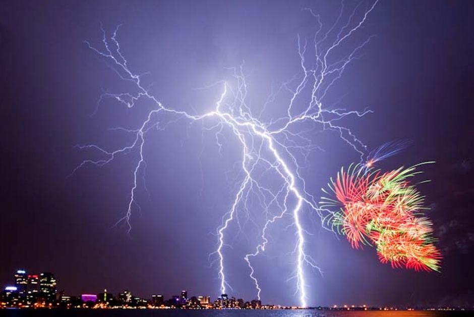 Gambar-gambar kilat dan bunga api dalam satu masa - Unikversiti