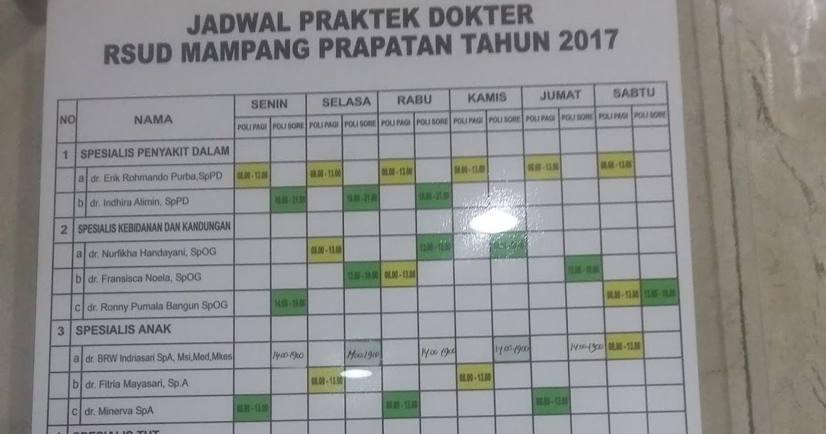 Agusniar Jambak: RSUD Mampang Prapatan Jadwal Dokter Terbaru 2017