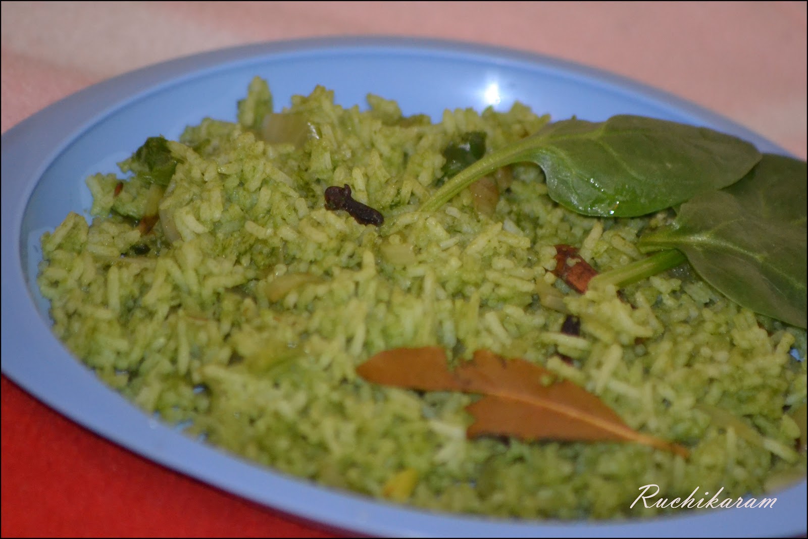 Ruchikaram: Spinach Rice (Palak Rice) with Carrot Raita