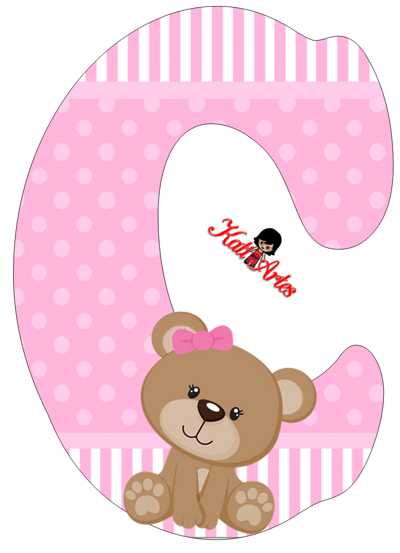 Alfabeto de tierna osita con fondo rosa. - Oh my Alfabetos!