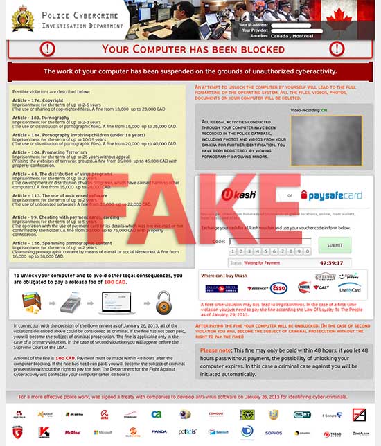 Virus Removal Videos: Computer locked by Police Cybercrime ...
