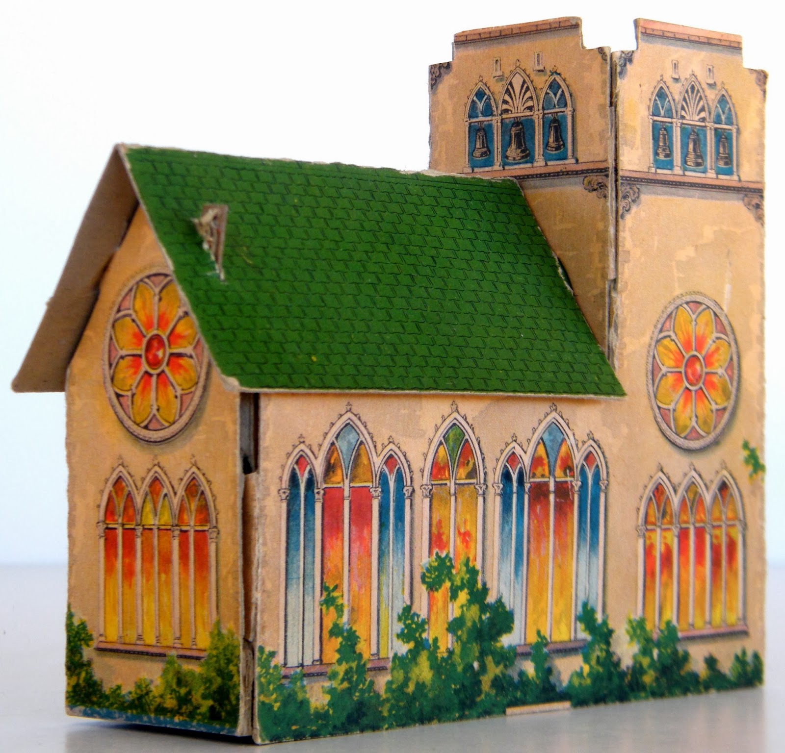 Toys and Stuff: Vintage Cardboard Church Schoene Kirche Happy New Year