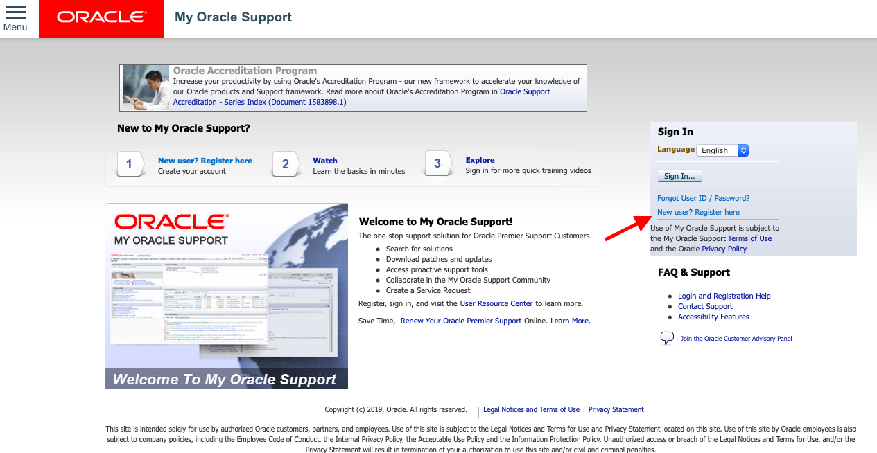 STEP 1: Click to open My Oracle Support signup home page & the click at New User?Register Here