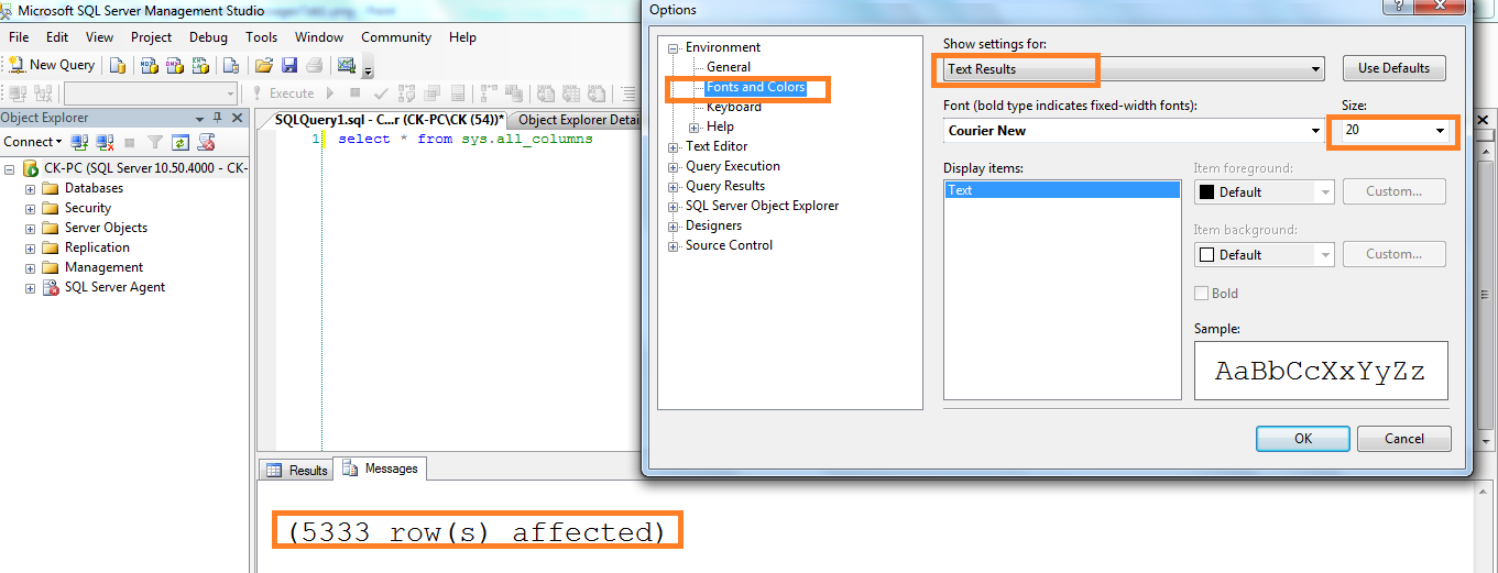 On the Journey to be a SQL Server Professional: How to change the font ...