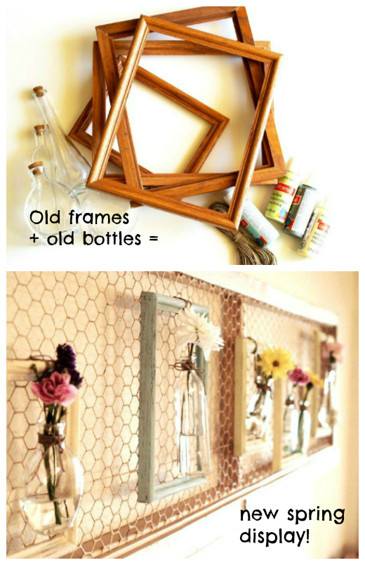 Repurpose: Frames + bottles = Spring display! | the ReFab Diaries