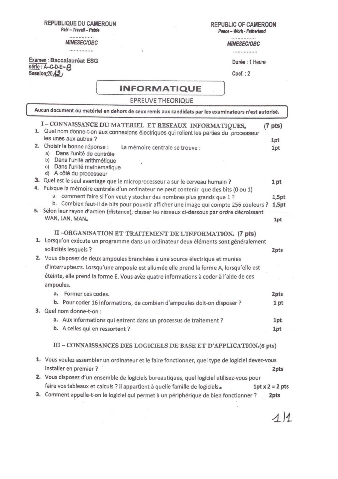 Corrigée épreuve informatique bac 2012