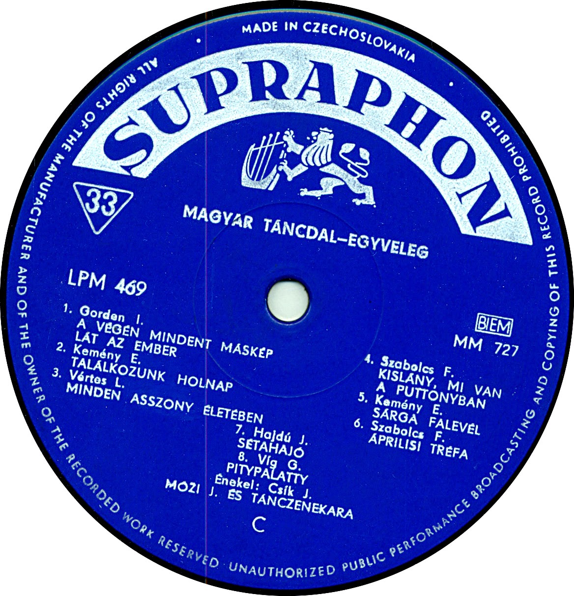 Audio Design Studio: Magyar Táncdal - Egyveleg 25 cm LP ( 1953 ...