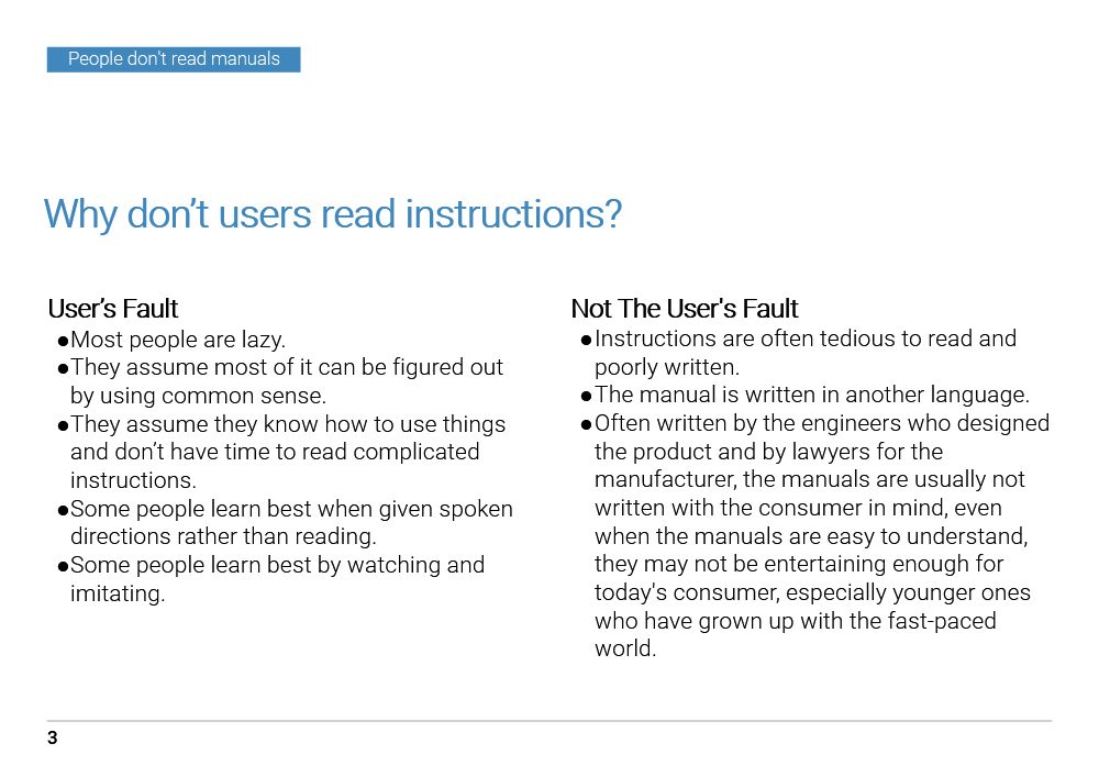 Why don't users read manuals? ~ Good and bad design