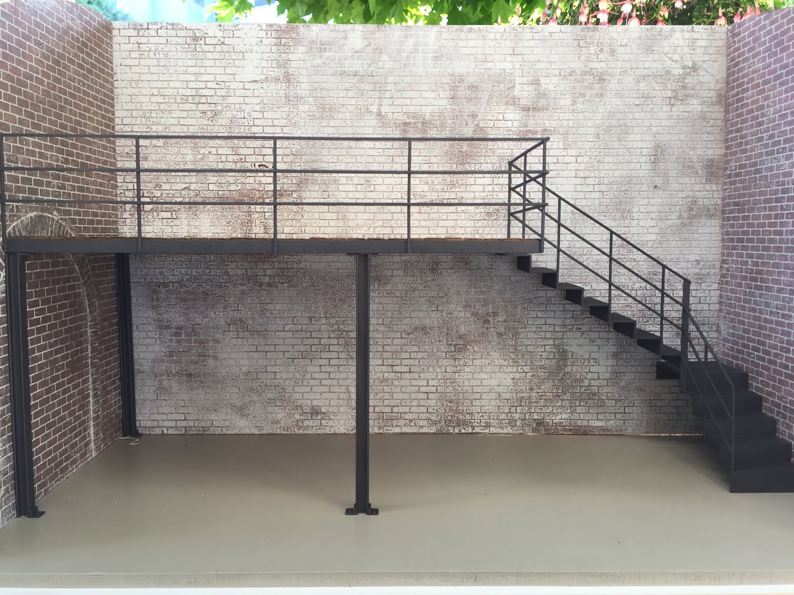 1:12 scale modern model houses: Metal stairs in industrial loft