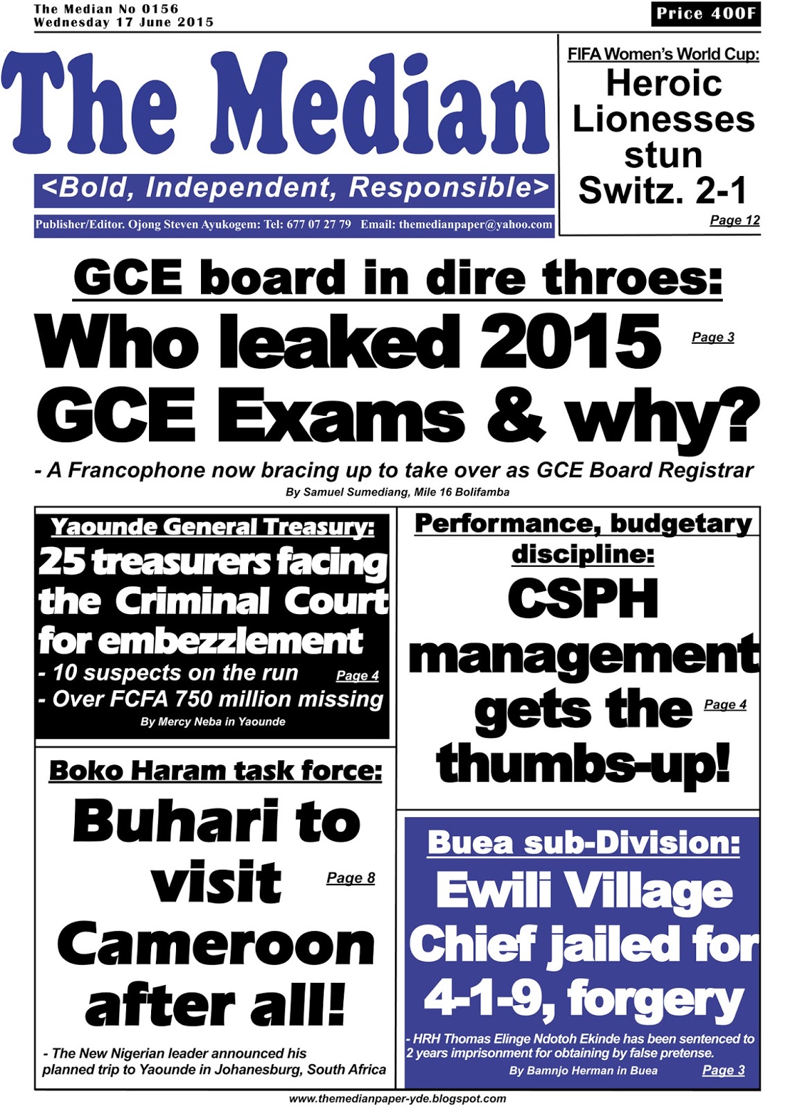 The Median Newspaper: Front page