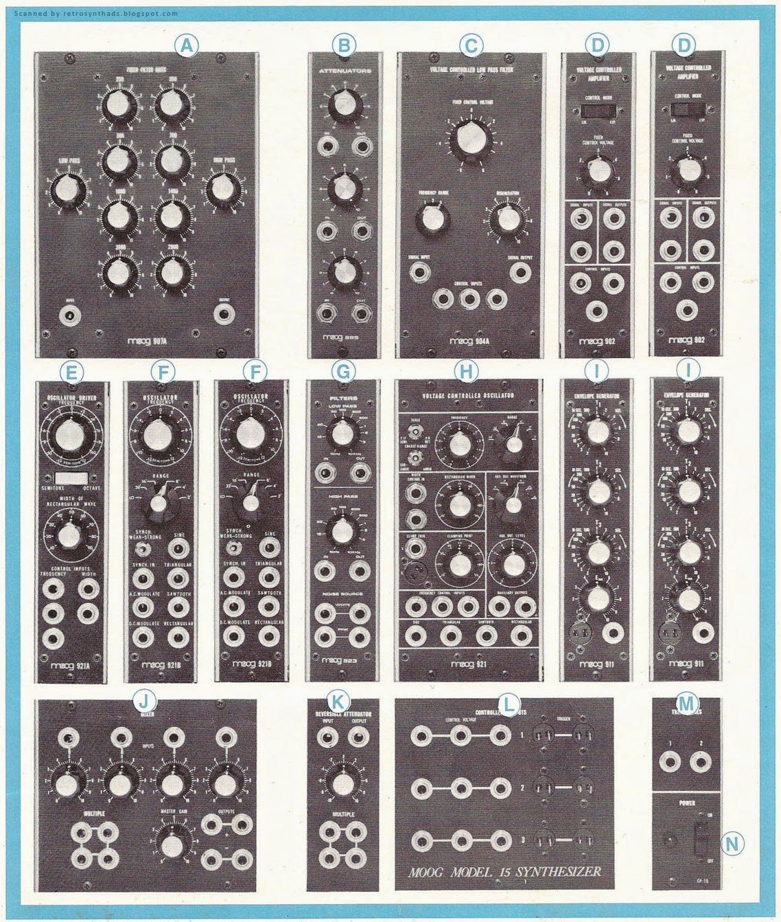 Retro Synth Ads: Moog Synthesizer 15 modular system six-page brochure, 1974