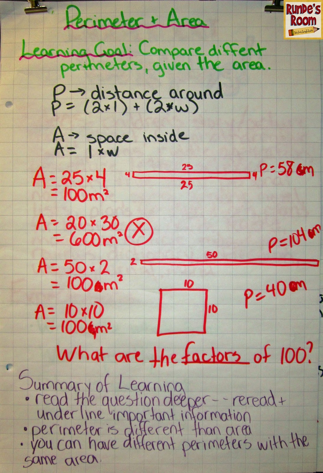 Math Journal Sundays - Comparing Perimeter and Area | RUNDE'S ROOM