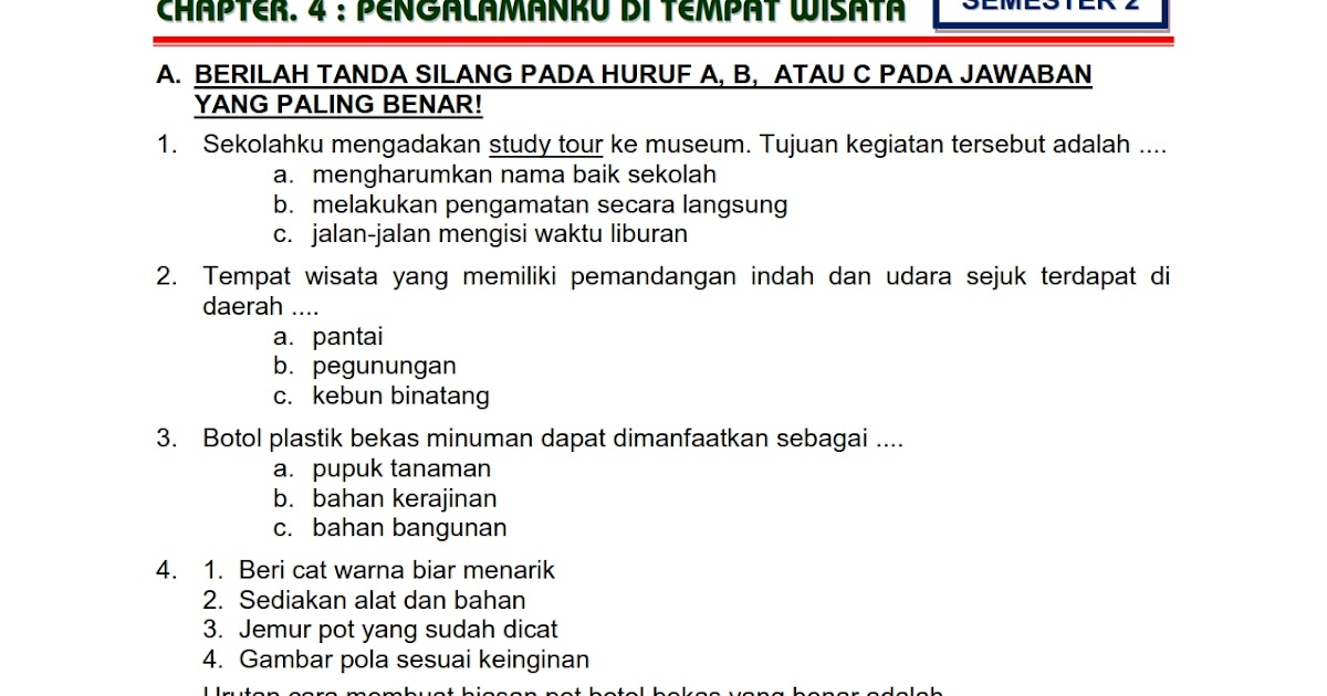 Download Soal Tematik Kelas 2 Semester 2 Tema 5 Subtema 4 - Pengalamanku - Pengalamanku di ...