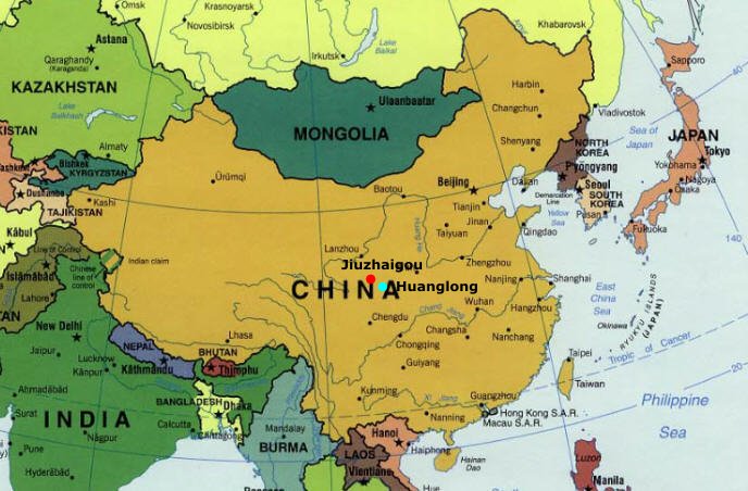 JIUZHAIGOU NATURAL RESERVE, China: MAP & LOCATION