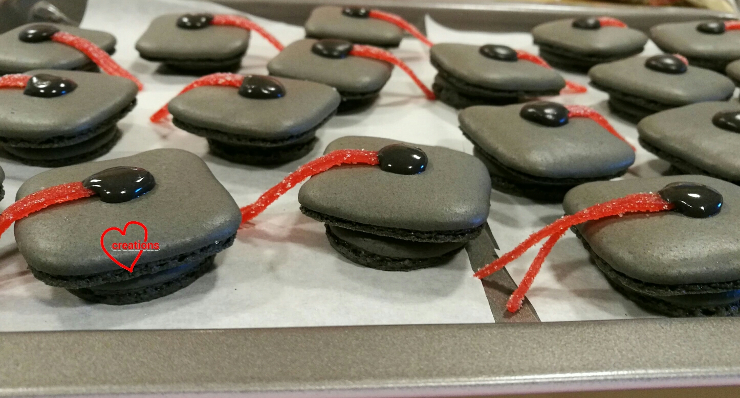 Loving Creations for You: Raspberry Dark Chocolate Graduation Hat Macarons