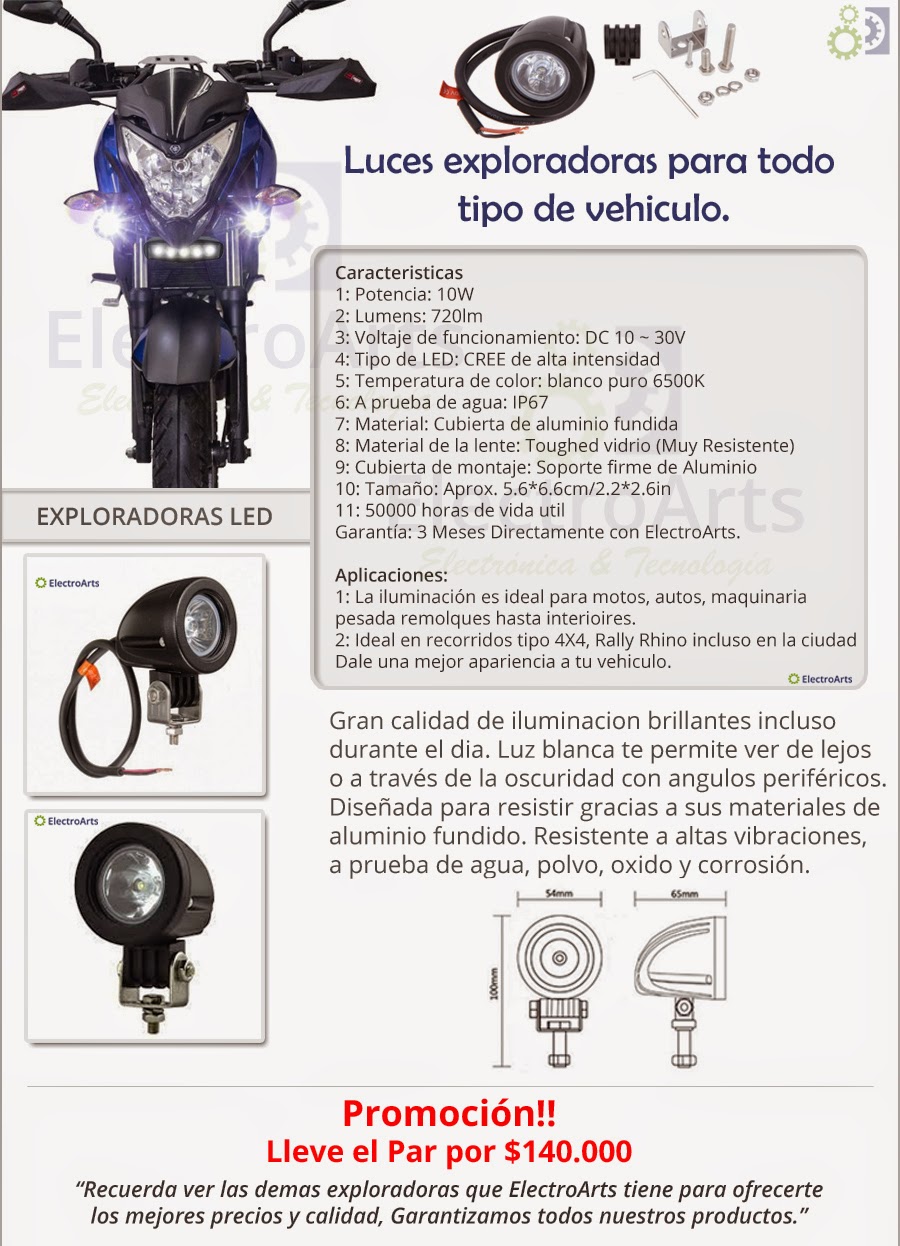 Luces Exploradoras Led Para Motos Carros Maquinaria Spot | ElectroArts ...