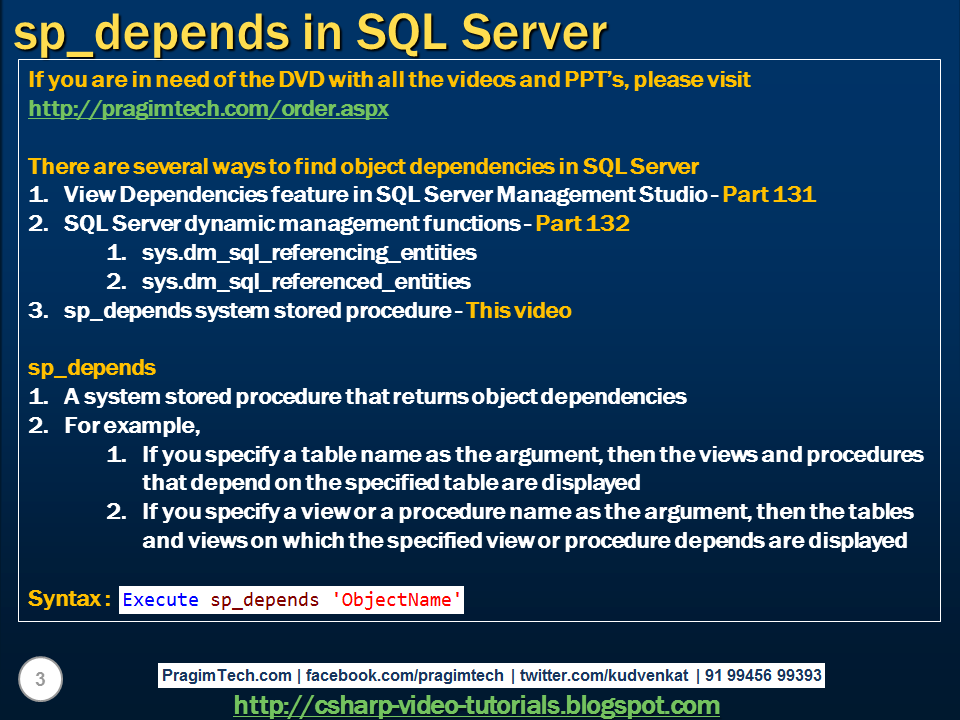 Sql server, .net and c# video tutorial: sp_depends in SQL Server
