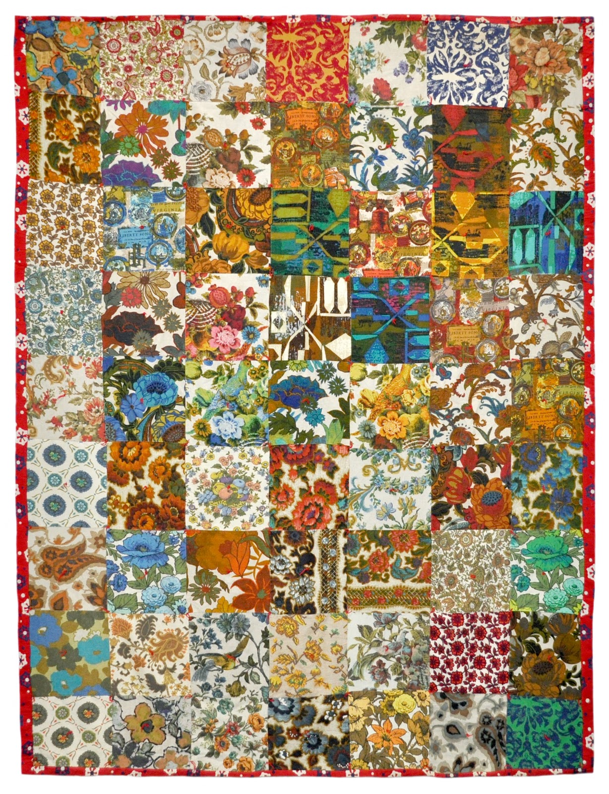 Wonkyworld: c. 1970 one-patch with fabric samples