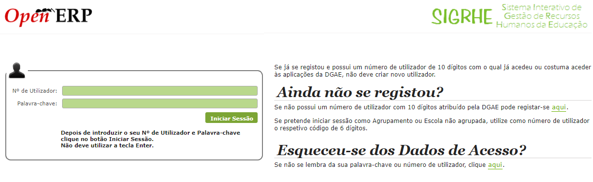 Instruções gerais de utilização do SIGRHE - Técnicos Especializados