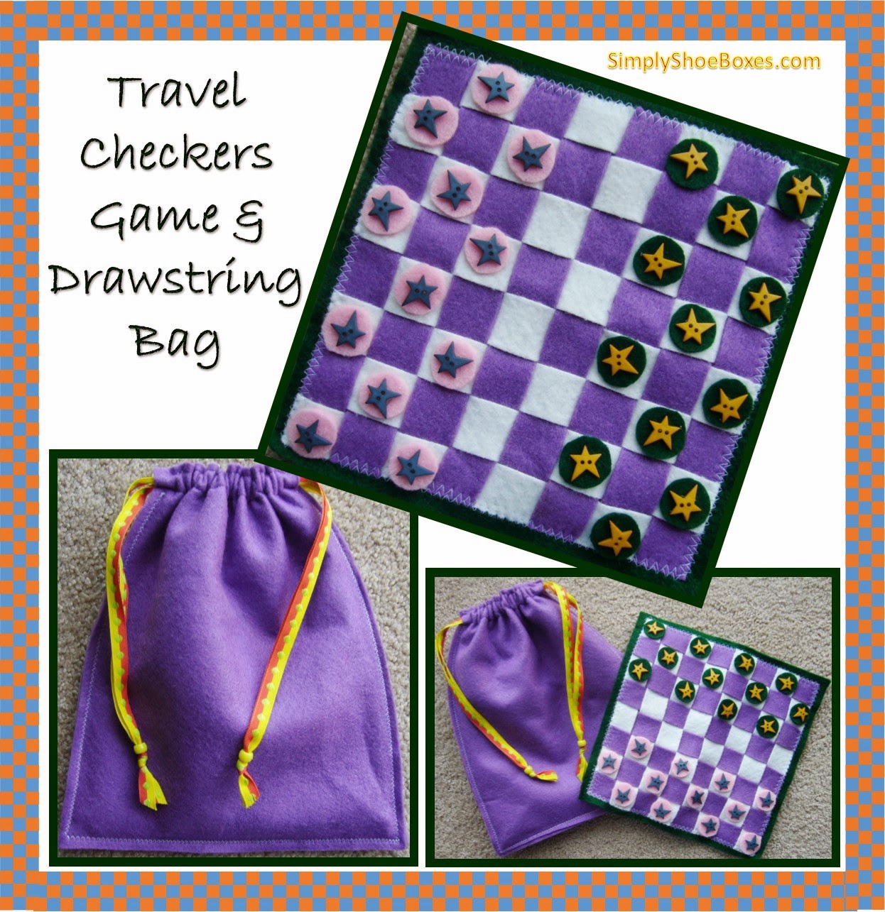 Simply Shoe Boxes: DIY Travel Checkers Game with Drawstring Bag