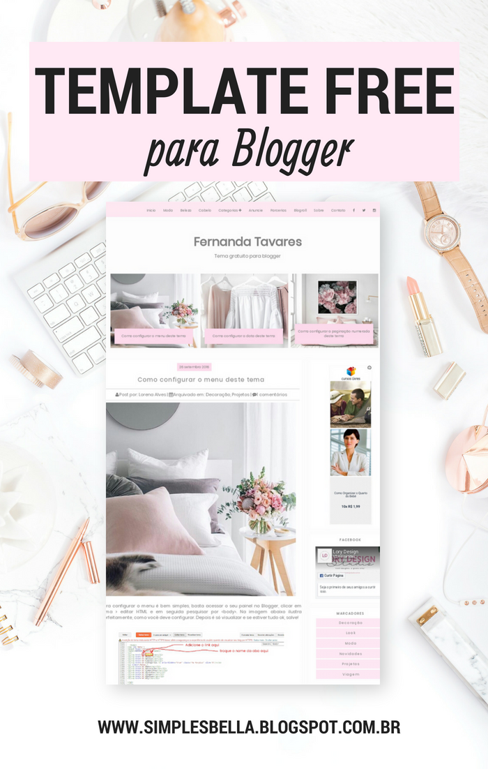Template Rosê Free para Blogger - Baixe agora! | Simples Bella
