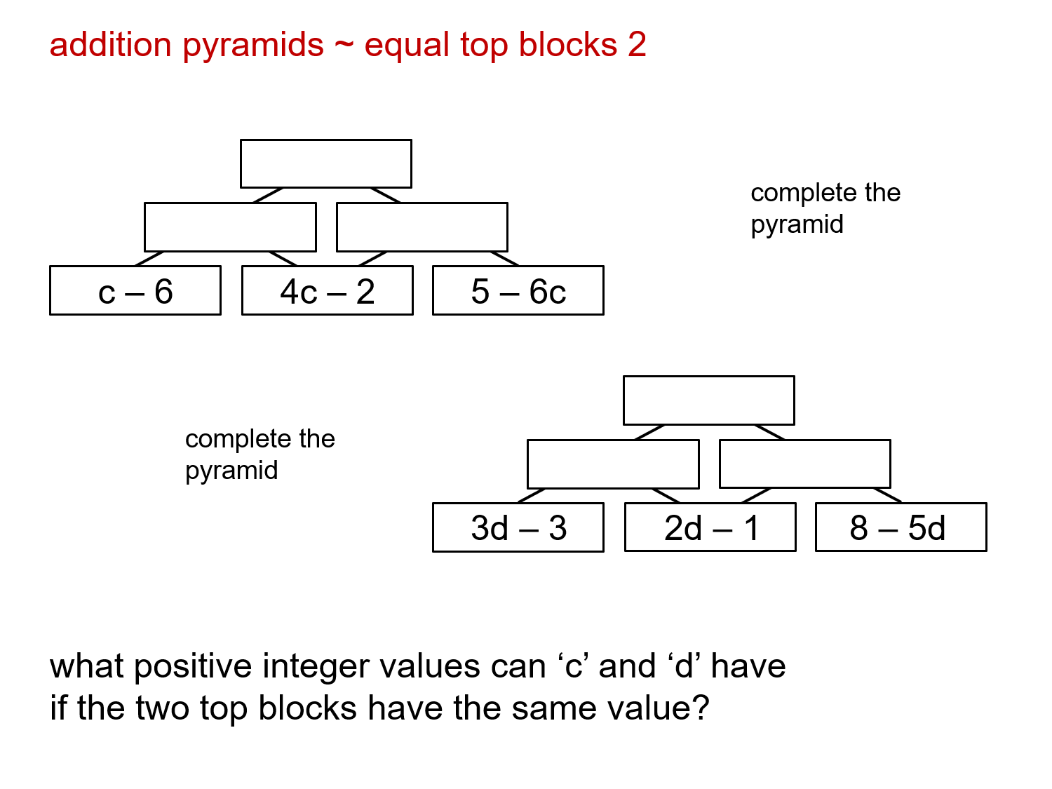 MEDIAN Don Steward mathematics teaching: equal tops pyramids