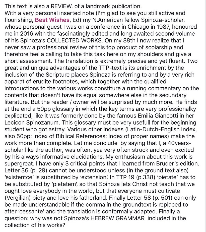 Benedictus de Spinoza: Wim Klever’s review van Edwin Curley (ed., tr ...