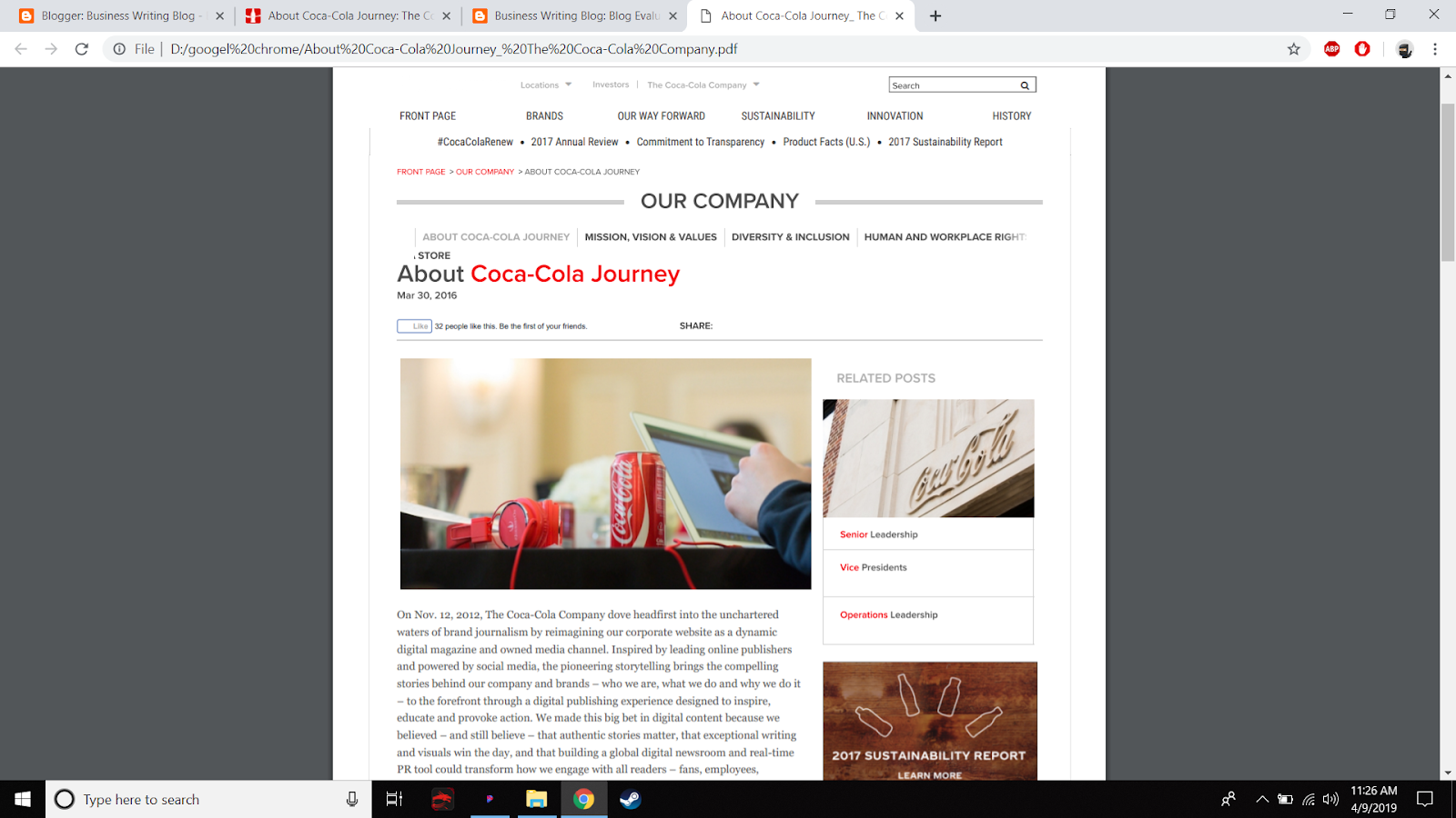 Business Writing Blog: corporate blog: journey (coca-cola)