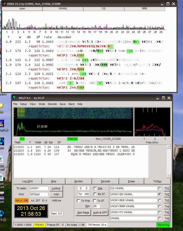 Meteor Scatter activity in VK: Using DJ5HG's MSRX parallel with WSJT