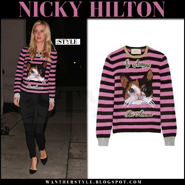Nicky Hilton in pink striped cat sweater in LA on December 22 ~ I want ...