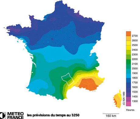 Carte de L'ensoleillement en France | Carte de L'ensoleillement en France