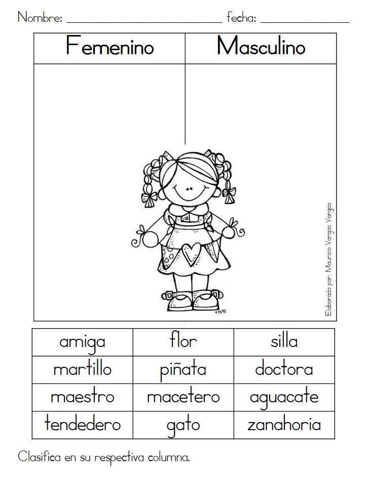 Fichas de Primaria: El género de las palabras