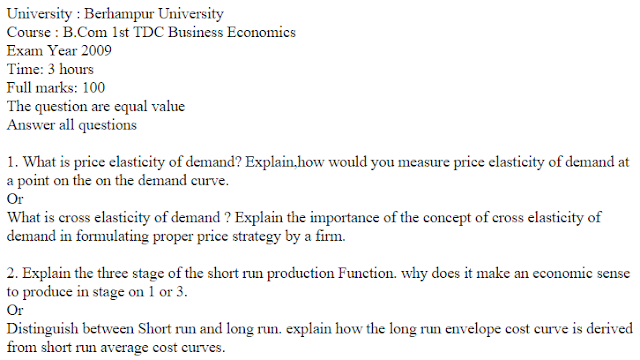 B.Com 1st TDC Business Economics Berhampur University 2009 Question ...