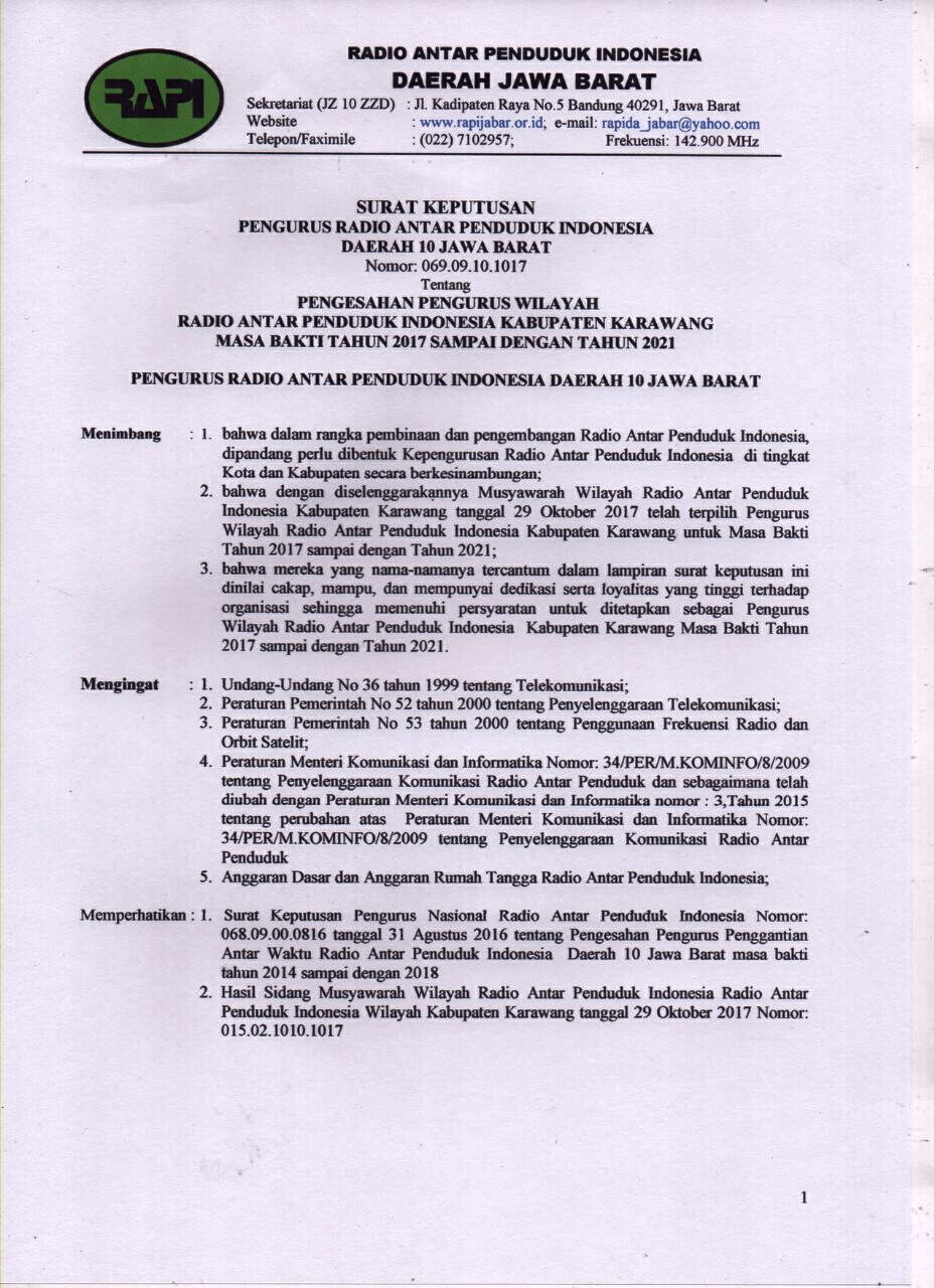Radio Antar Penduduk Indonesia: KEPENGURUSAN RAPI WILAYAH 10 KARAWANG