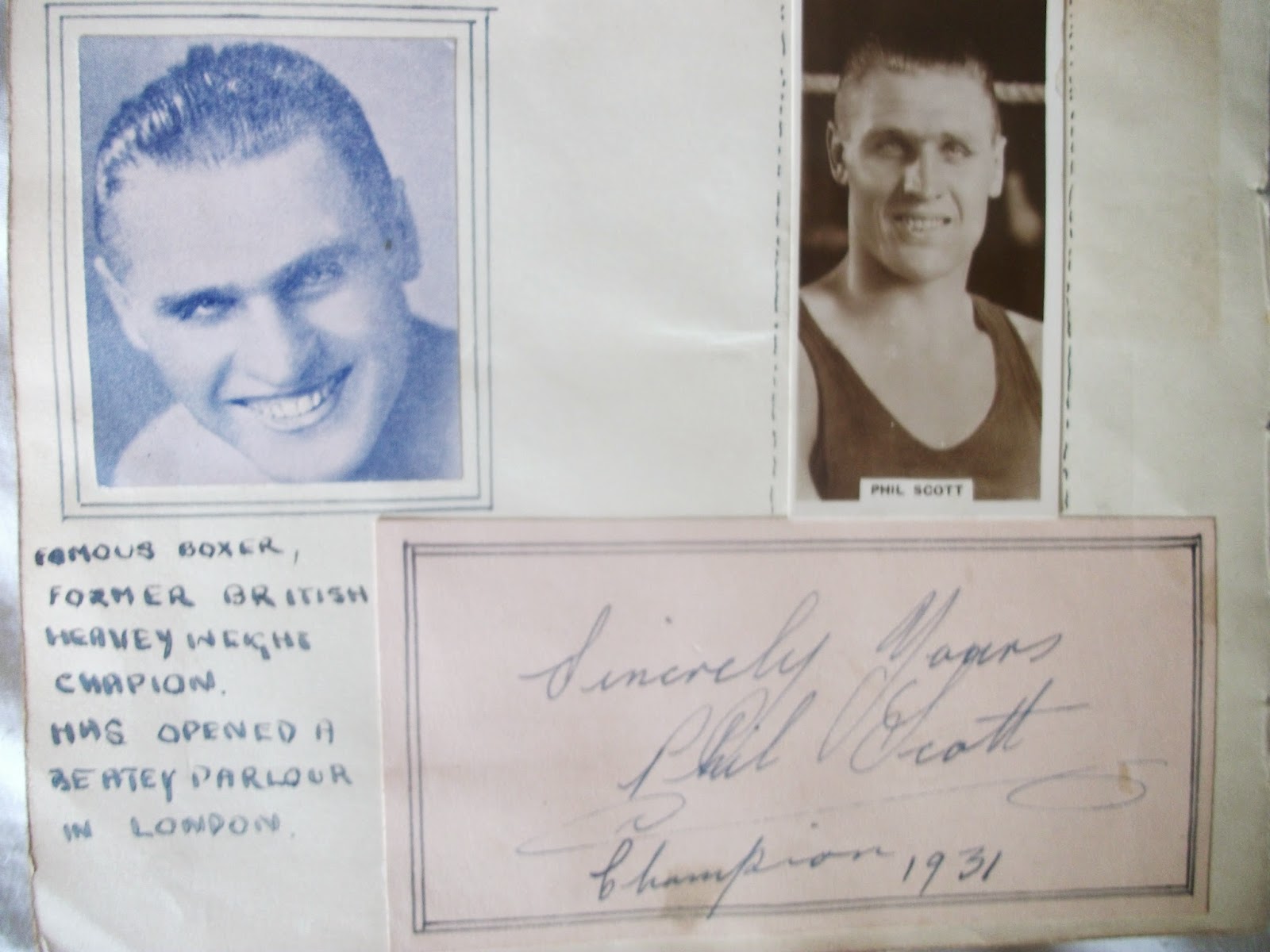 punching with Parsons: Phil Scott Autograph and Picture Dated 1931