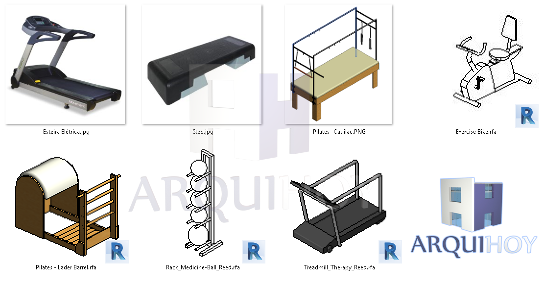 Familia equipo de gimnasio / Family gym equipment (RFA) | ArquiHoy-Revit