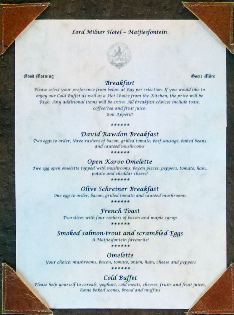 .: Matjiesfontein and The Lord Milner Hotel, continued