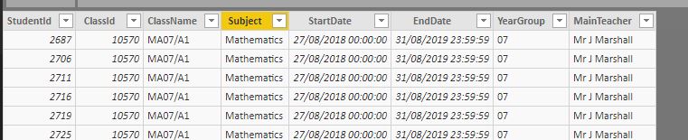 Subject - Class - Pupil Table