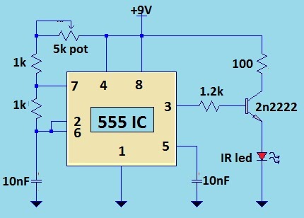 TV Remote Jammer Using 555 IC |amplifier circuit schematic projects